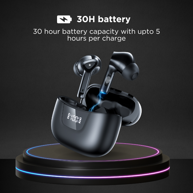 BLACK BassBuds True Wireless (TWS) Earbuds with Mic, Upto 30H Playtime