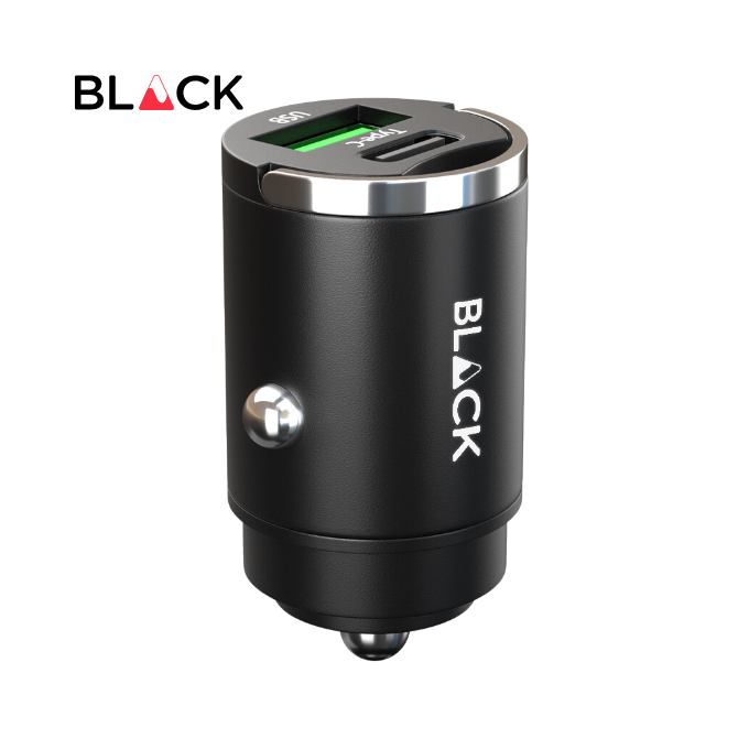 BLACK Power C 2 in 1 Fast Car Charger Metal 100W with USB A and C, 1Yr