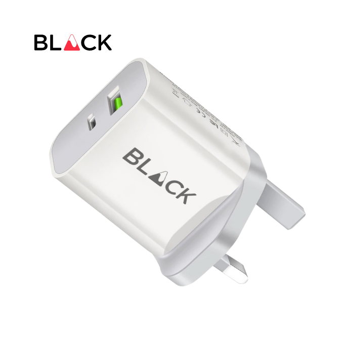 BLACK Power W 2 in 1 Fast Charging Brick 18W with USB A and C, 1Yr war